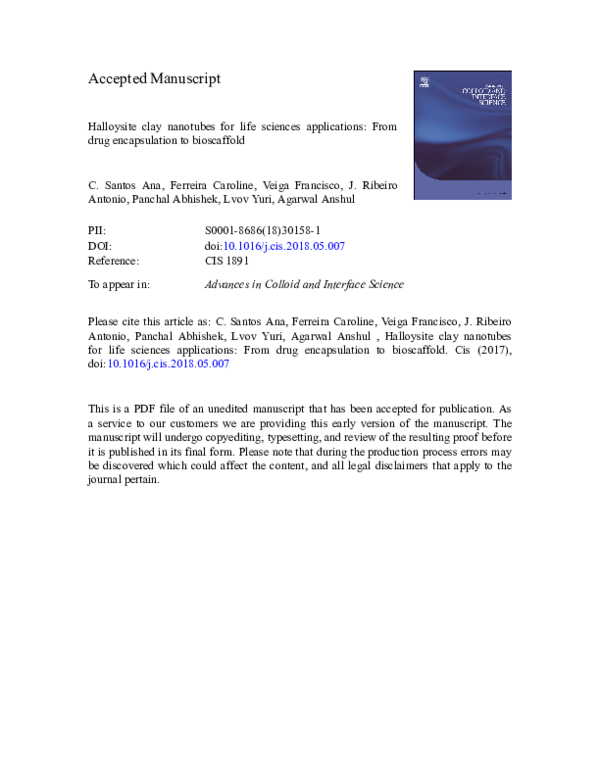 (PDF) Halloysite clay nanotubes for life sciences applications: From ...