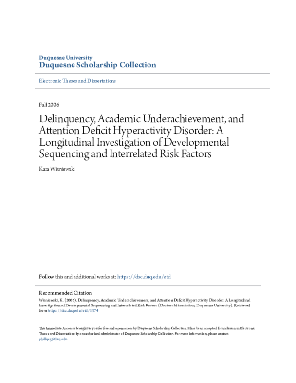 (PDF) Delinquency, Academic Underachievement, and Attention Deficit Hyperactivity Disorder: A ...
