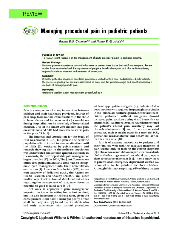 (PDF) Managing procedural pain in pediatric patients | Nancy Gruchala ...