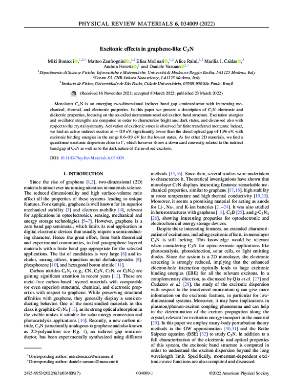 (PDF) Excitonic effects in graphene-like C3N