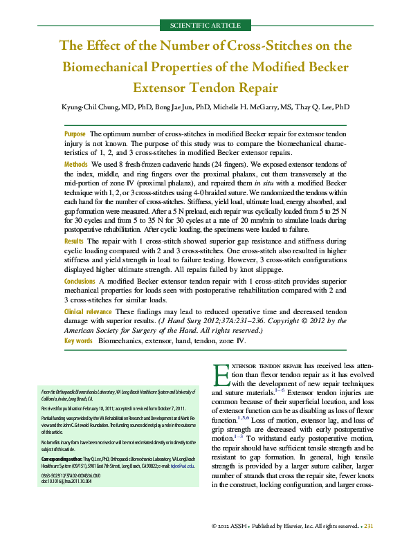 (PDF) The Effect of the Number of Cross-Stitches on the Biomechanical ...