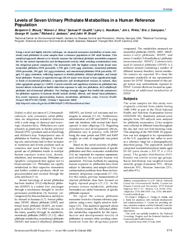 (PDF) Levels of seven urinary phthalate metabolites in a human ...