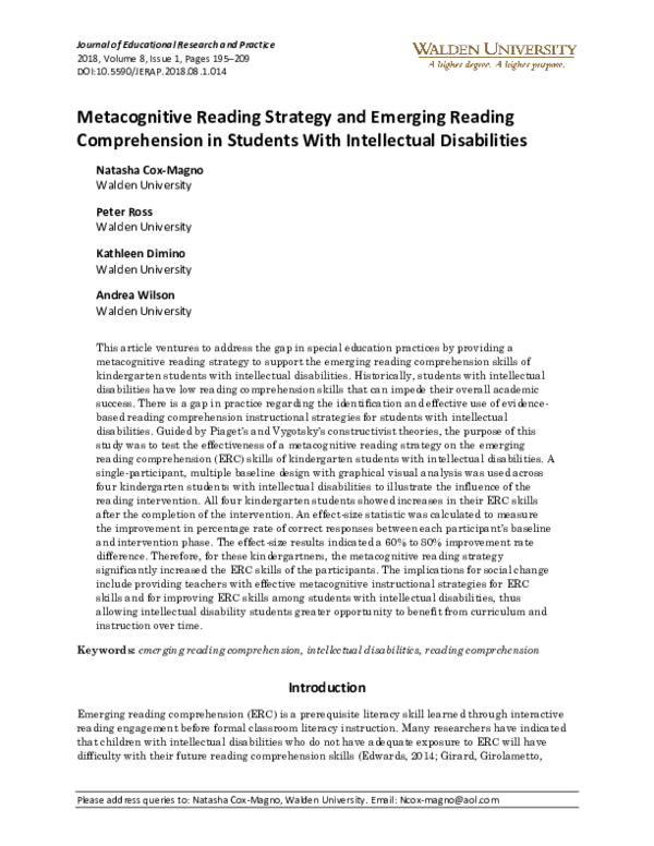 (PDF) Metacognitive Reading Strategy and Emerging Reading Comprehension in Students With ...