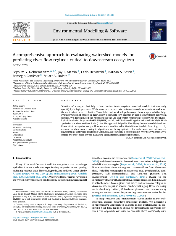 (PDF) A comprehensive approach to evaluating watershed models for predicting river flow regimes ...