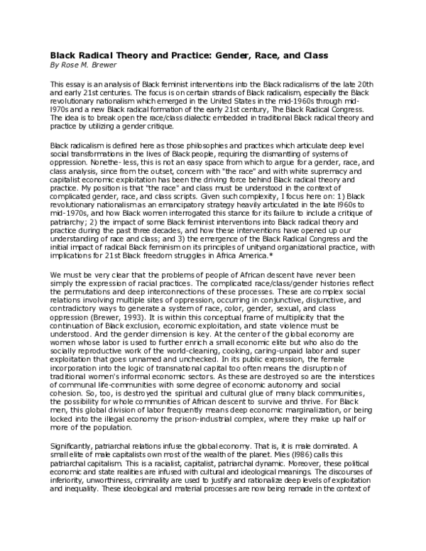 (PDF) Black radical theory and practice: Gender, race, and class