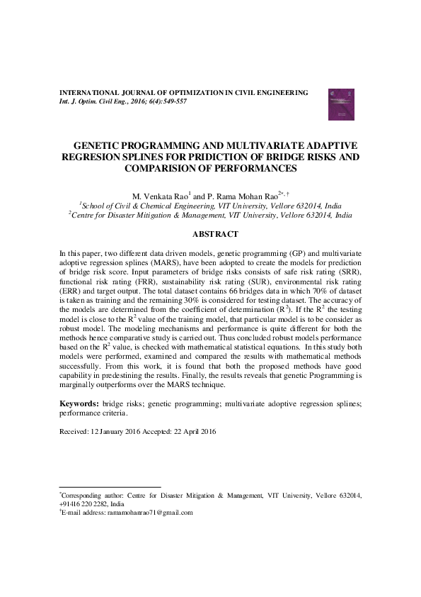 (PDF) Genetic Programming and Multivariate Adaptive Regresion Splines for Pridiction of Bridge ...