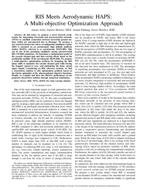 Pdf Ris Meets Aerodynamic Haps A Multi Objective Optimization Approach