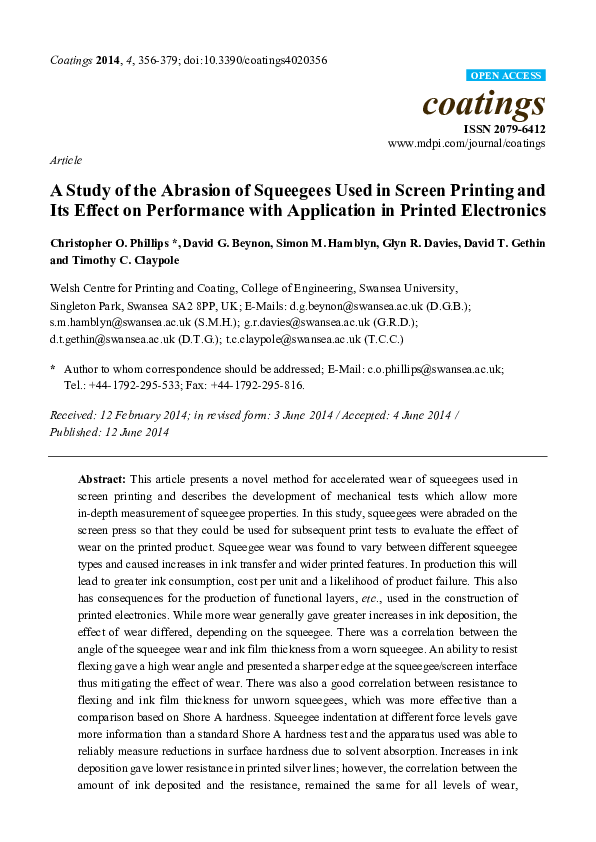 (PDF) Article A Study of the Abrasion of Squeegees Used in Screen ...