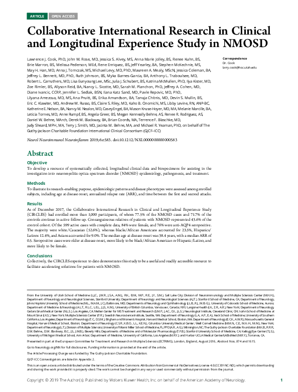 (PDF) Collaborative International Research in Clinical and Longitudinal ...