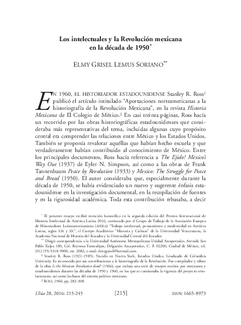 (PDF) Los intelectuales y la Revolución mexicana en la década de 1950