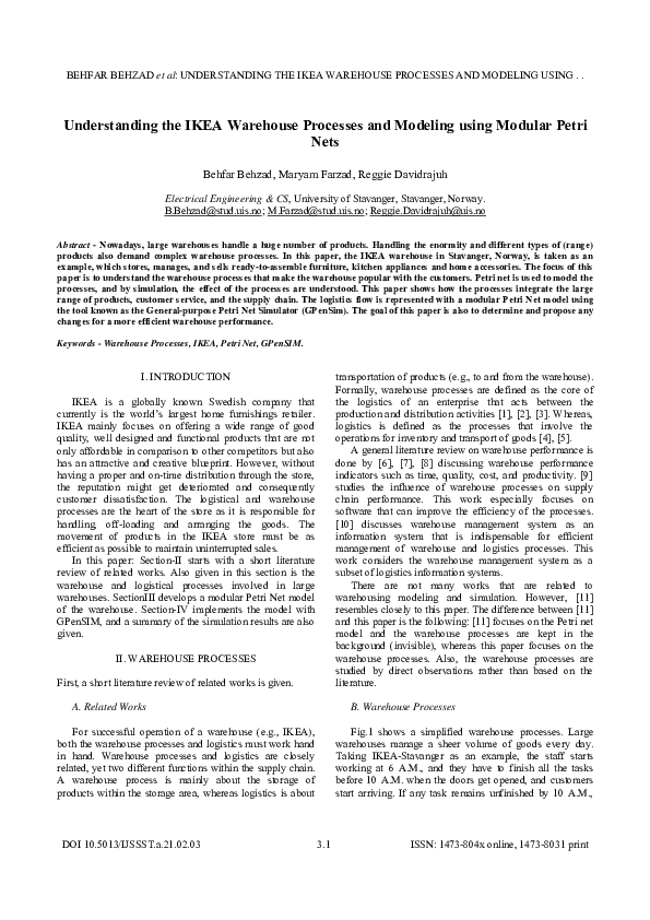 (PDF) Understanding the IKEA Warehouse Processes and Modeling Using Modular Petri Nets
