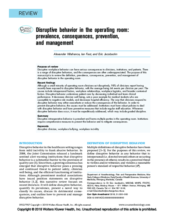 (PDF) Disruptive behavior in the operating room