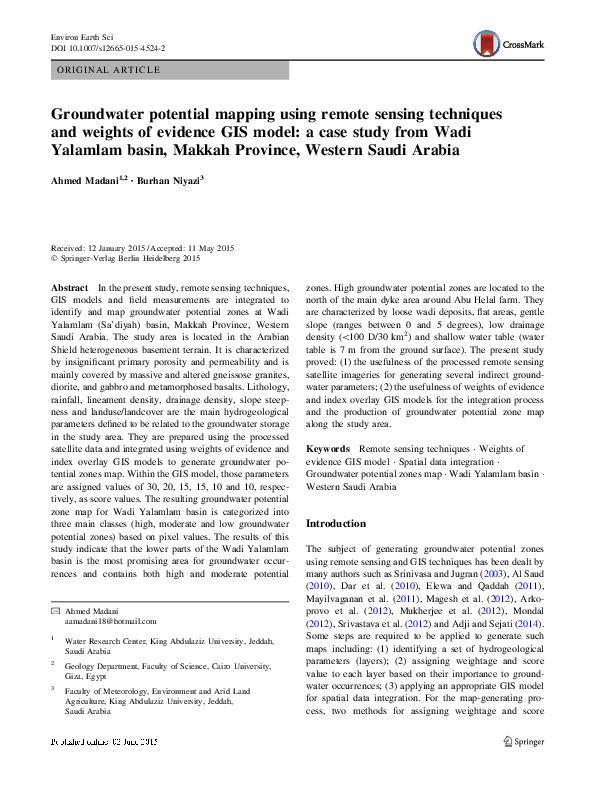 Pdf Groundwater Potential Mapping Using Remote Sensing Techniques And Weights Of Evidence Gis