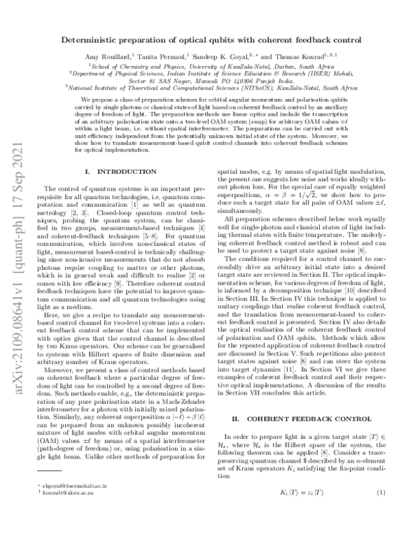 (PDF) Coherent Feedback Control for Optical Qubits
