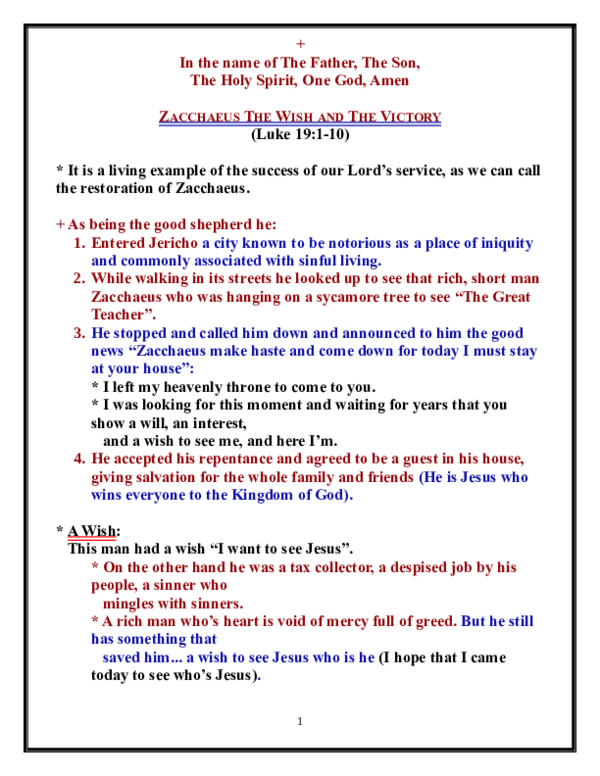 (DOC) Zacchaeus the Wish and the Victory