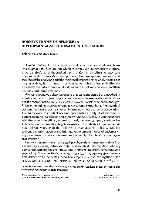(PDF) Horney's theory of neurosis: A developmental-structuralist ...