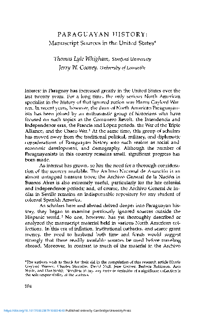 (PDF) Paraguayan History: Manuscript Sources in the United States