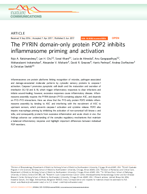 (PDF) The PYRIN domain-only protein POP2 inhibits inflammasome priming and activation