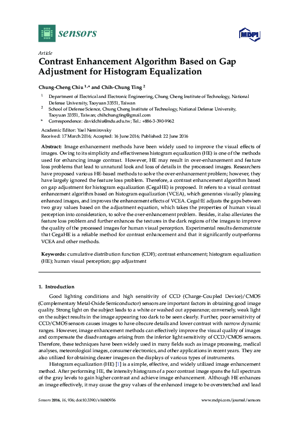 Pdf Contrast Enhancement Algorithm Based On Gap Adjustment For Histogram Equalization