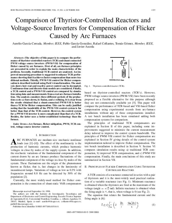 (PDF) Comparison of thyristor-controlled reactors and voltage-source inverters for compensation ...