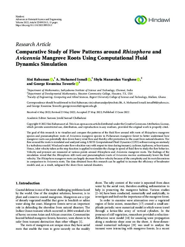 (PDF) Comparative Study of Flow Patterns around Rhizophora and Avicennia Mangrove Roots Using ...
