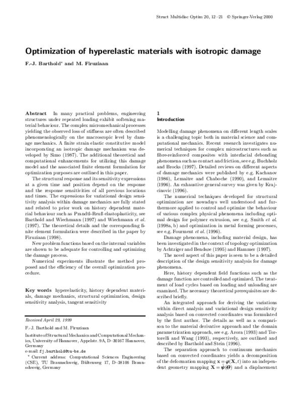 (PDF) Optimization of hyperelastic materials with isotropic damage