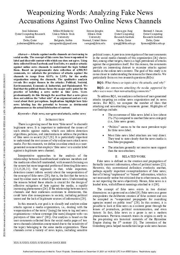 (PDF) Weaponizing Words: Analyzing Fake News Accusations Against Two ...