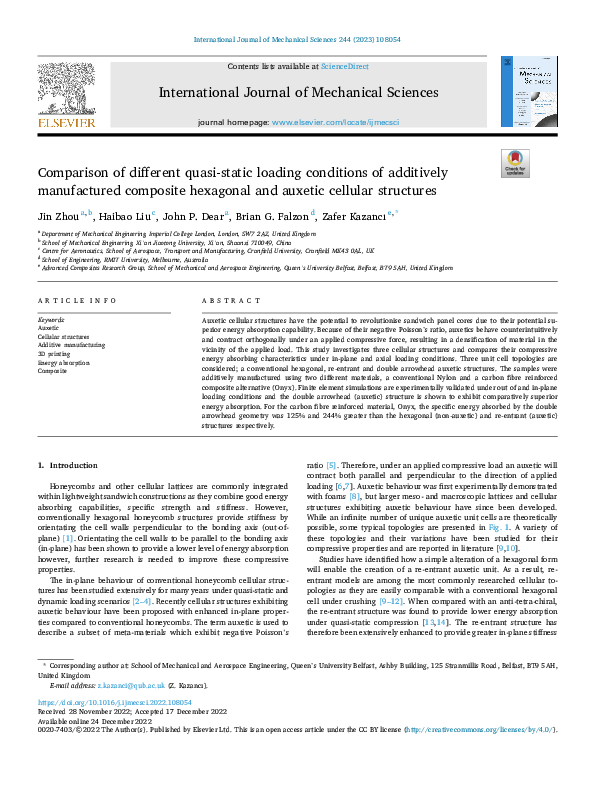 (PDF) Comparison of different quasi-static loading conditions of additively manufactured ...