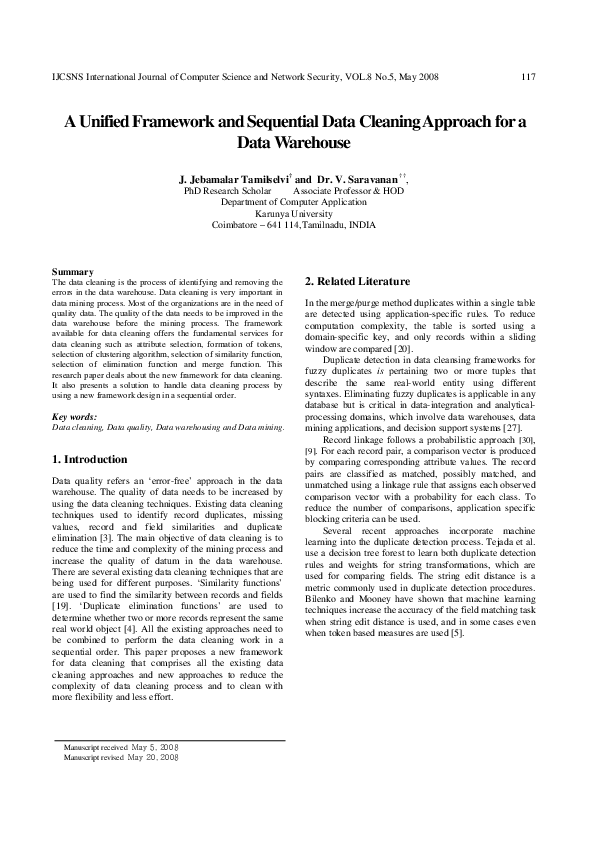 (PDF) A Unified Framework and Sequential Data Cleaning Approach for a ...