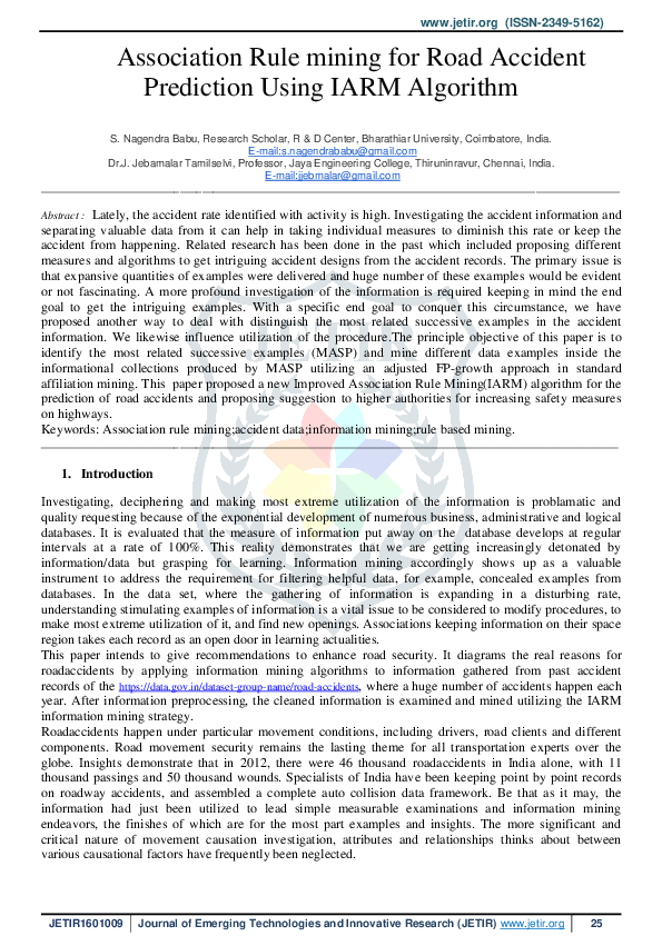 (PDF) Association Rule mining for Road Accident Prediction Using IARM Algorithm