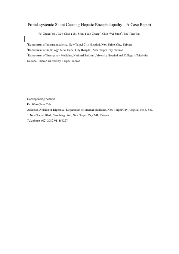 (PDF) Portal-systemic Shunt Causing Hepatic Encephalopathy -A Case Report