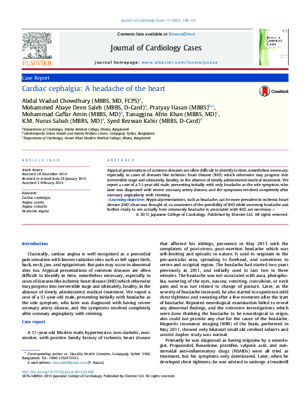 (PDF) Cardiac cephalgia: A headache of the heart