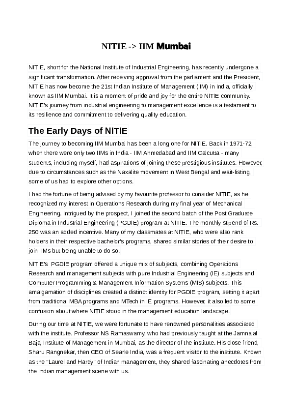 (PDF) NITIE -> IIM Mumbai