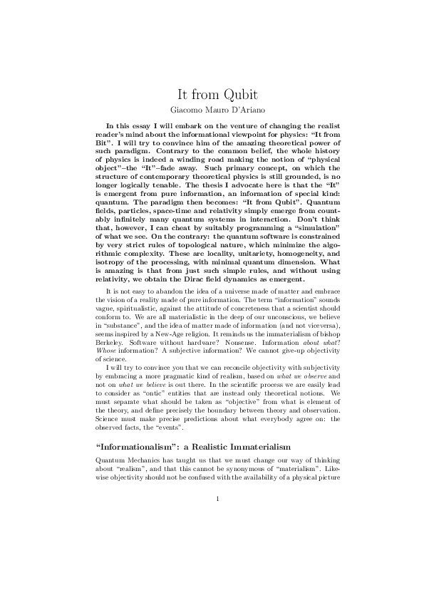 (PDF) It from Qubit