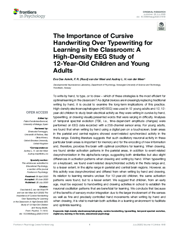 (PDF) The Importance of Cursive Handwriting Over Typewriting for ...