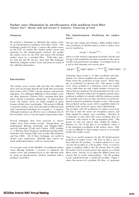 (PDF) Surface Wave Elimination by Interferometry with Other Filters