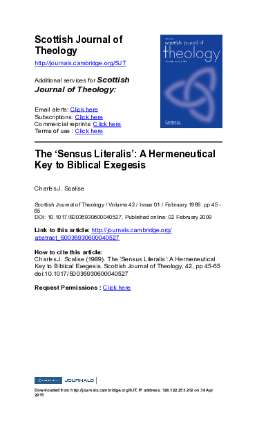 (PDF) The ‘Sensus Literalis’: A Hermeneutical Key to Biblical Exegesis