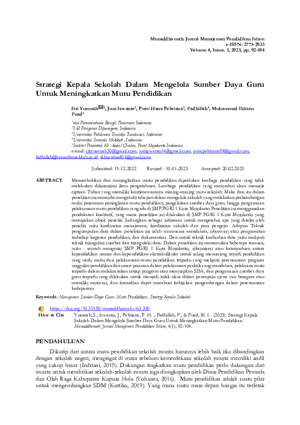 (PDF) Strategi Kepala Sekolah Dalam Mengelola Sumber Daya Guru Untuk Meningkatkan Mutu Pendidikan
