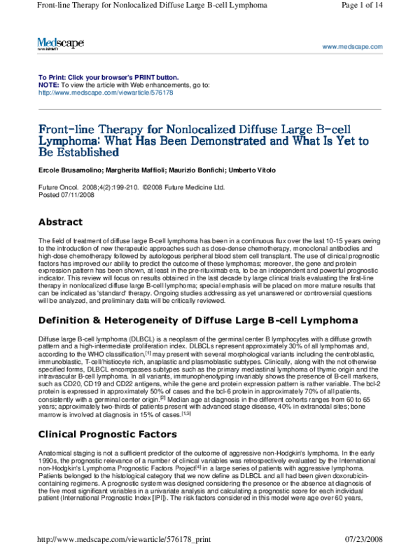 (PDF) Front-line therapy for nonlocalized diffuse large B-cell lymphoma ...