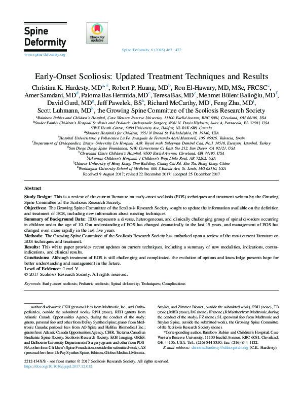 (PDF) Early-Onset Scoliosis: Updated Treatment Techniques and Results