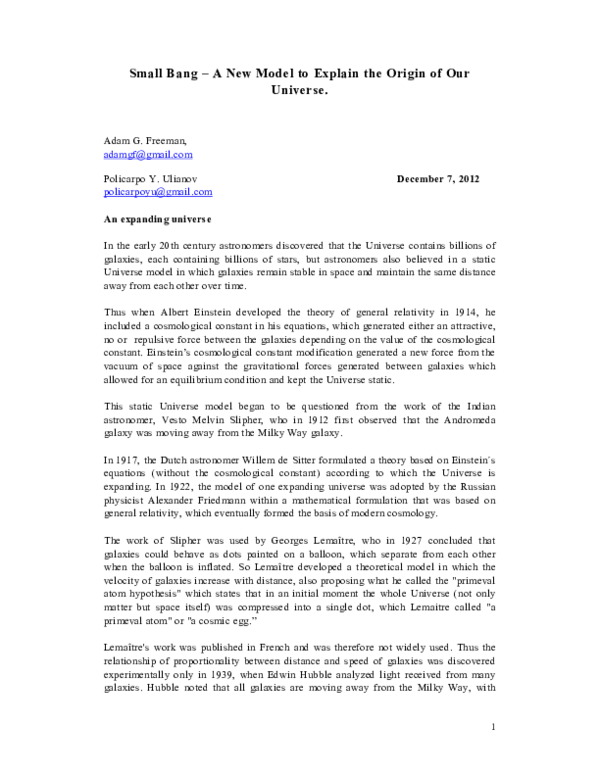 (PDF) Small Bang -A New Model to Explain the Origin of Our Universe