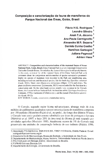 (PDF) Composição e caracterização da fauna de mamíferos do Parque ...