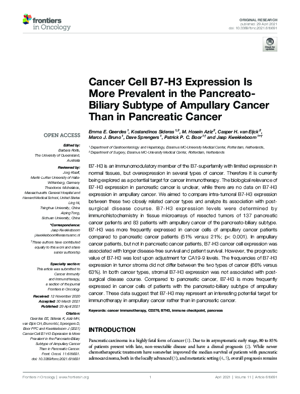 (PDF) Cancer Cell B7-H3 Expression Is More Prevalent in the Pancreato ...