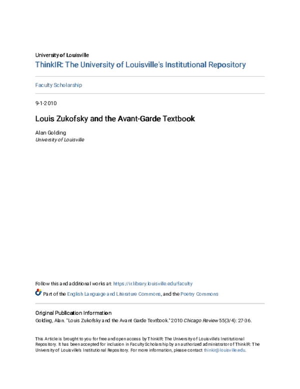 (PDF) Louis Zukofsky and the Avant-Garde Textbook | Alan Golding ...