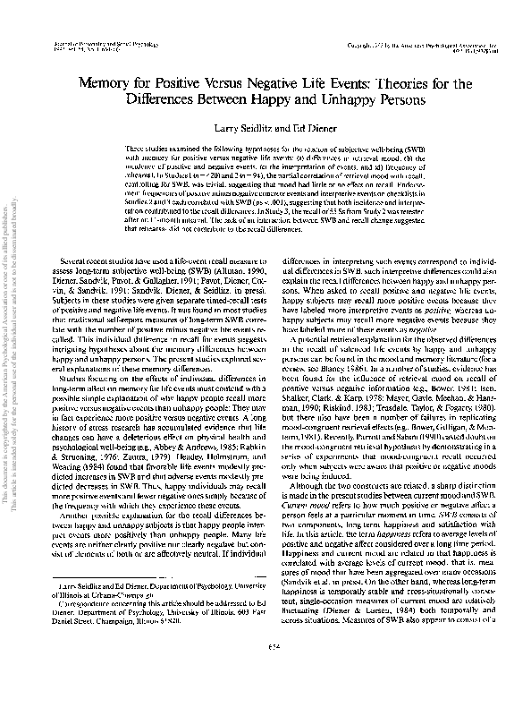 (PDF) Memory for positive versus negative life events: Theories for the ...