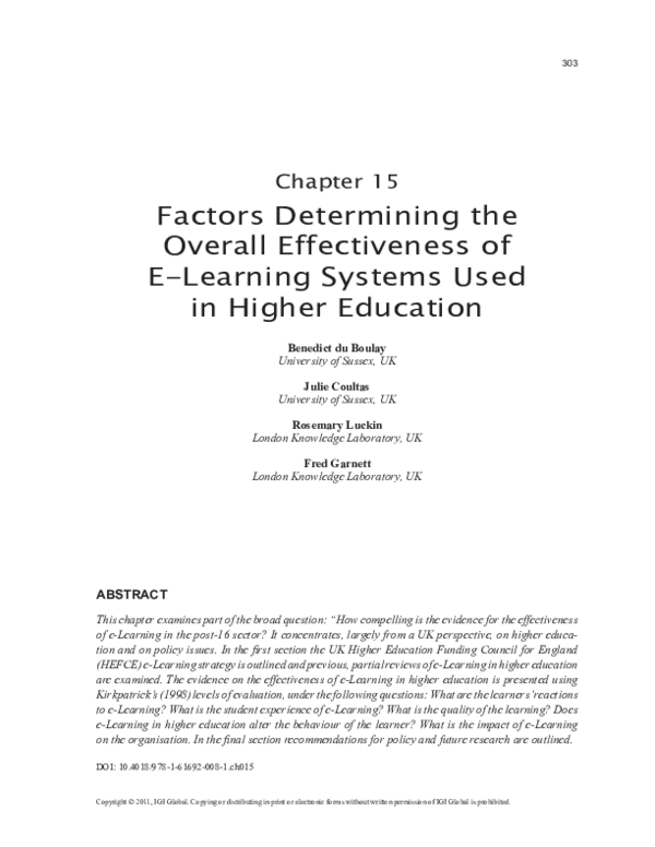 (PDF) Factors Determining the Overall Effectiveness of E-Learning ...