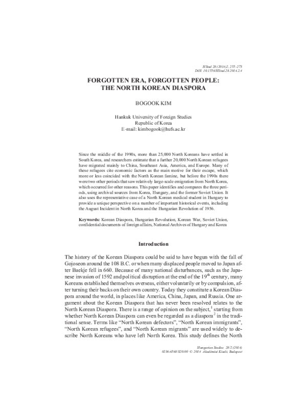 (PDF) Forgotten era, forgotten people: The North Korean diaspora