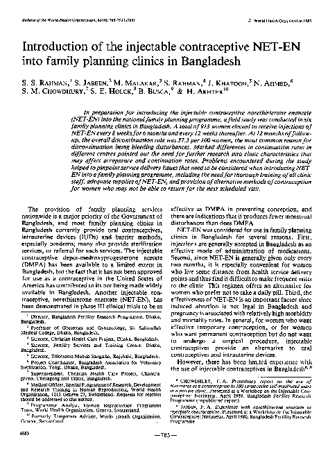 (PDF) Introduction of the injectable contraceptive NET-EN into family ...