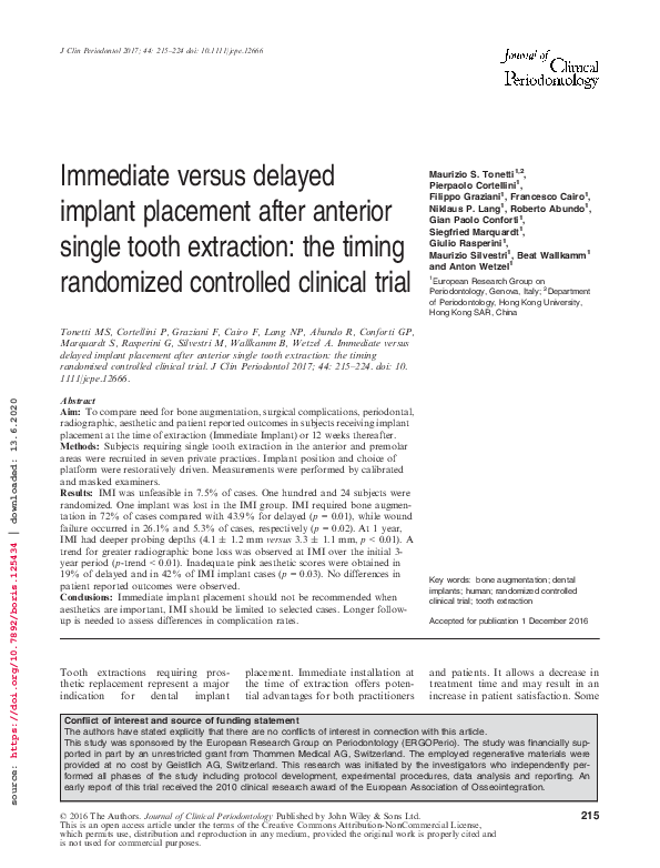 (PDF) Immediate versus delayed implant placement after anterior single ...