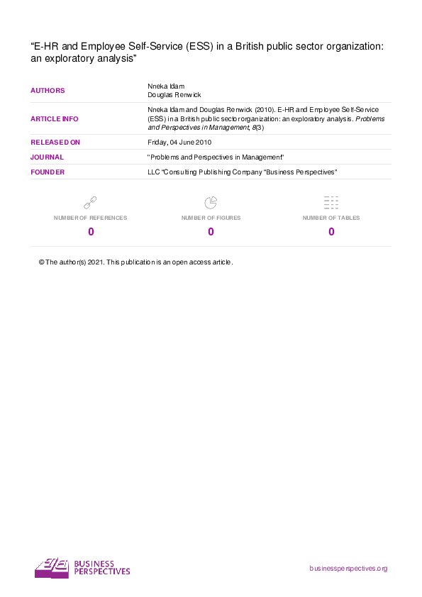 (PDF) E-HR and Employee Self-Service (ESS) in a British public sector ...